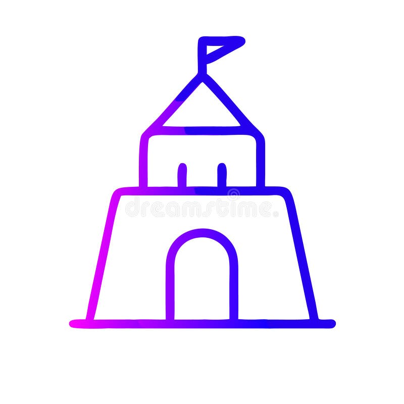 Gradient Sandcastle Outlined in Blue and Purple, Featuring a Simple ...