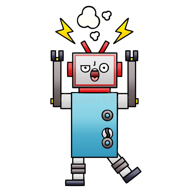 Gradient Shaded Cartoon of a Broken Robot Stock Vector - Illustration ...