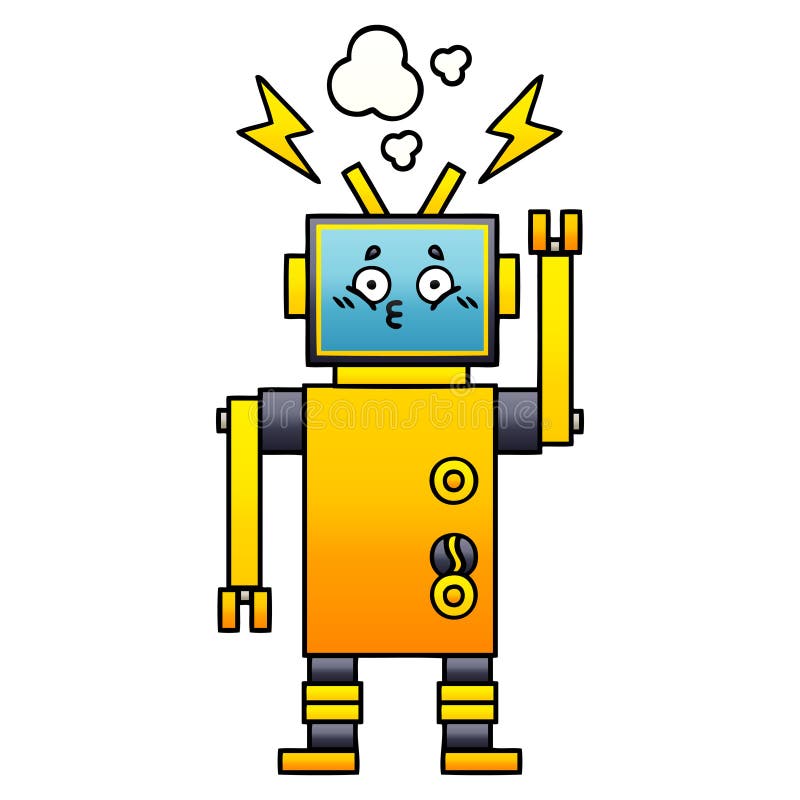Gradient Shaded Cartoon of a Malfunctioning Robot Stock Vector ...