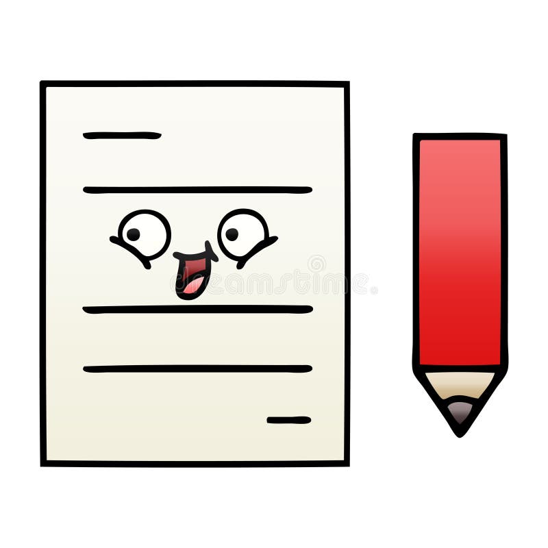 Cartoon Test Paper Exam Work Pencil Cute Illustration Retro Freehand ...