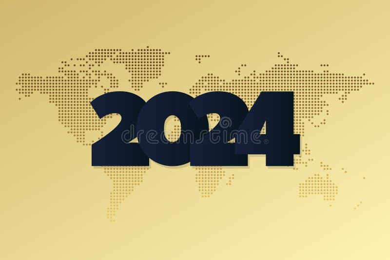 2024 Gradient Sign. World Map Vector. Dotted Symbol on Golden ...