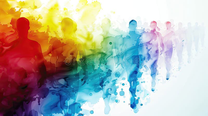 Gradient Silhouettes of People with Watercolor Splashes. Stock ...
