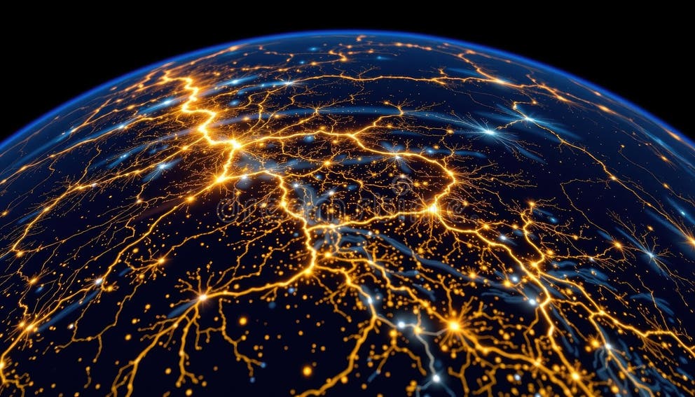Gradient Simulating Satellite View of Earth at Night, Data Grid Blue ...