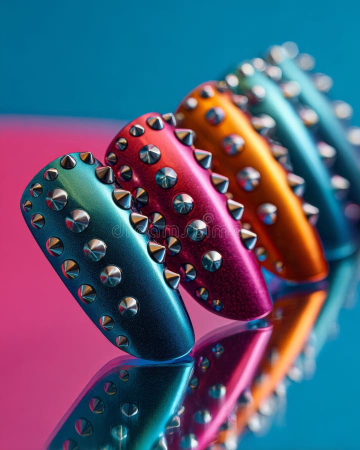 Gradient Spiked Press-on Nails in Neon and Chrome Finishes with ...