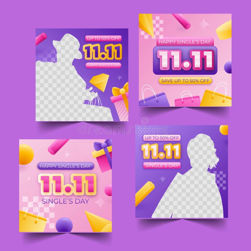 Gradient Square Banner Template 11 11 Singles Day Sales Design Vector Stock Vector ...