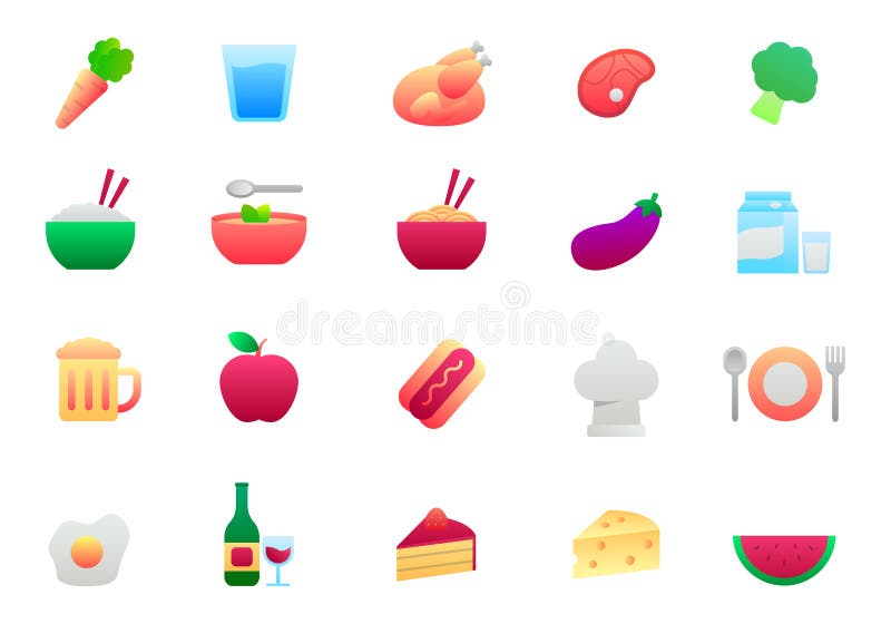 Gradient Style of Foods Icon Collection Stock Vector - Illustration of ...