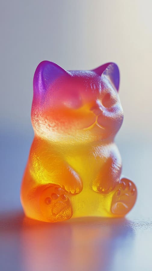 Gradient Translucent Jelly Cat Figurine on a Reflective Surface Stock ...