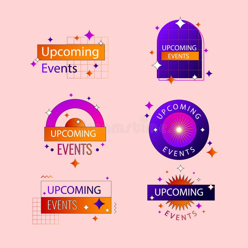 Gradient Upcoming Events Badges Set Vector Illustration Stock Vector ...