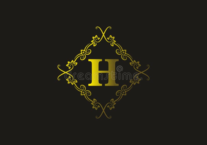 Gradient Yellow Gold Color of H Initial Letter in Vintage Frame Stock ...