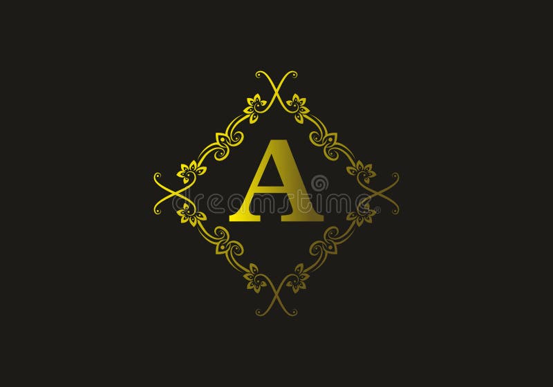 Gradient Yellow Gold Color of a Initial Letter in Vintage Frame Stock ...
