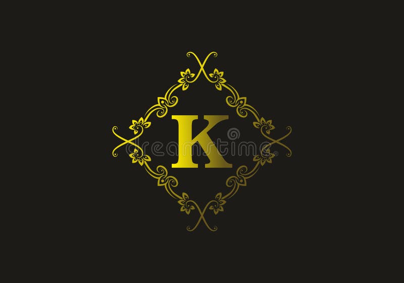 Gradient Yellow Gold Color of K Initial Letter in Vintage Frame Stock ...