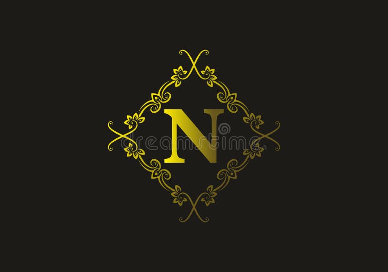 Gradient Yellow Gold Color of N Initial Letter in Vintage Frame Stock ...