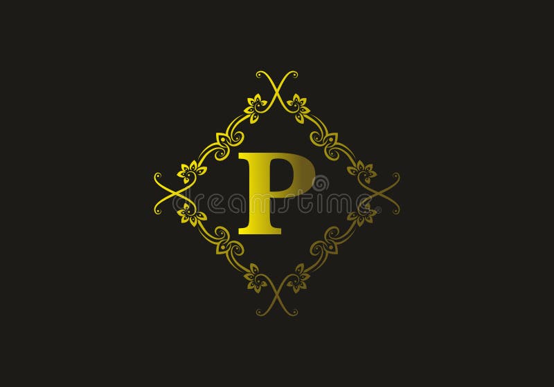 Gradient Yellow Gold Color of P Initial Letter in Vintage Frame Stock ...