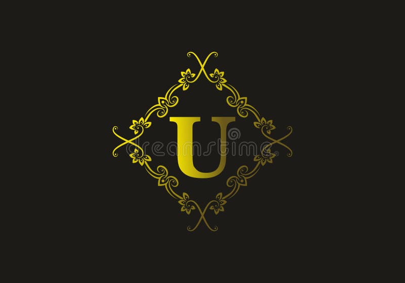 Gradient Yellow Gold Color of U Initial Letter in Vintage Frame Stock ...