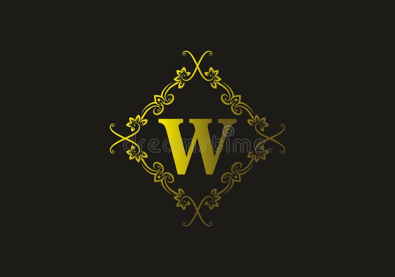 Gradient Yellow Gold Color of W Initial Letter in Vintage Frame Stock ...