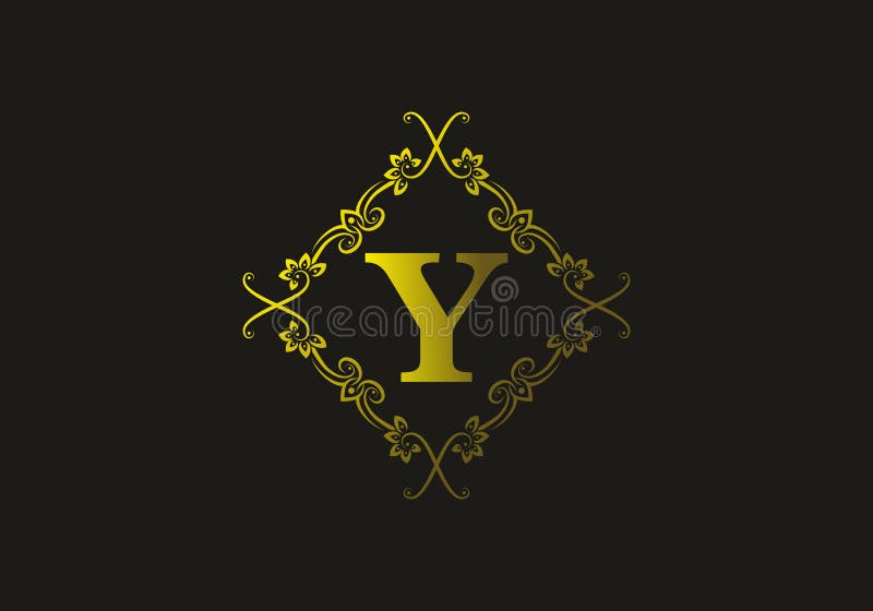 Gradient Yellow Gold Color of Y Initial Letter in Vintage Frame Stock ...