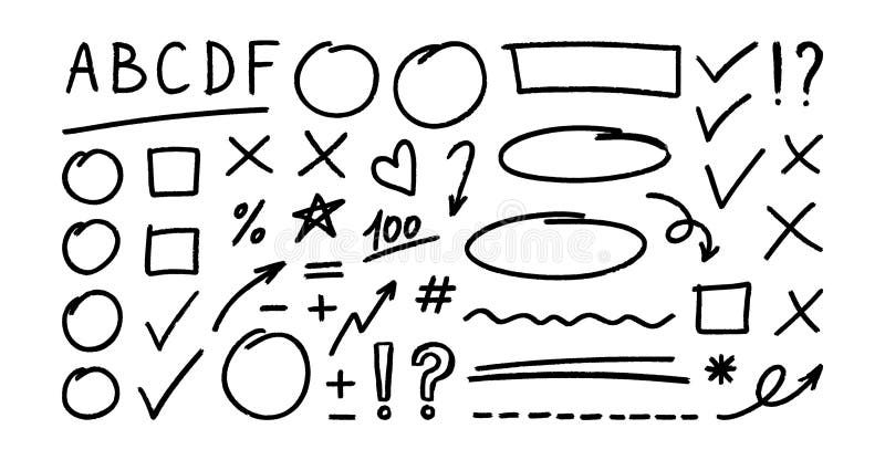 Grading Doodle Set, Hand Drawn Elements. Black Grades Simple Elements ...