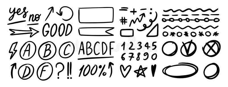 Grading Hand Drawn Doodle Set Elements for School. Knowledge Testing ...