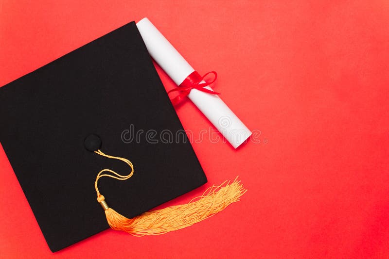 Graduate Concept on Red Background. Copy Space Stock Photo - Image of ...