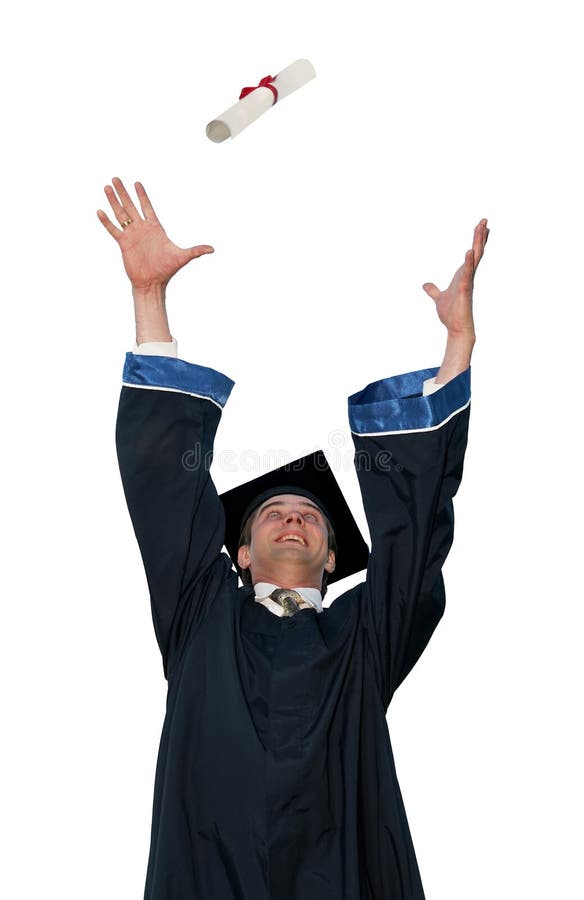 Graduate in Cloak Throwing Diploma Stock Photo - Image of complete ...