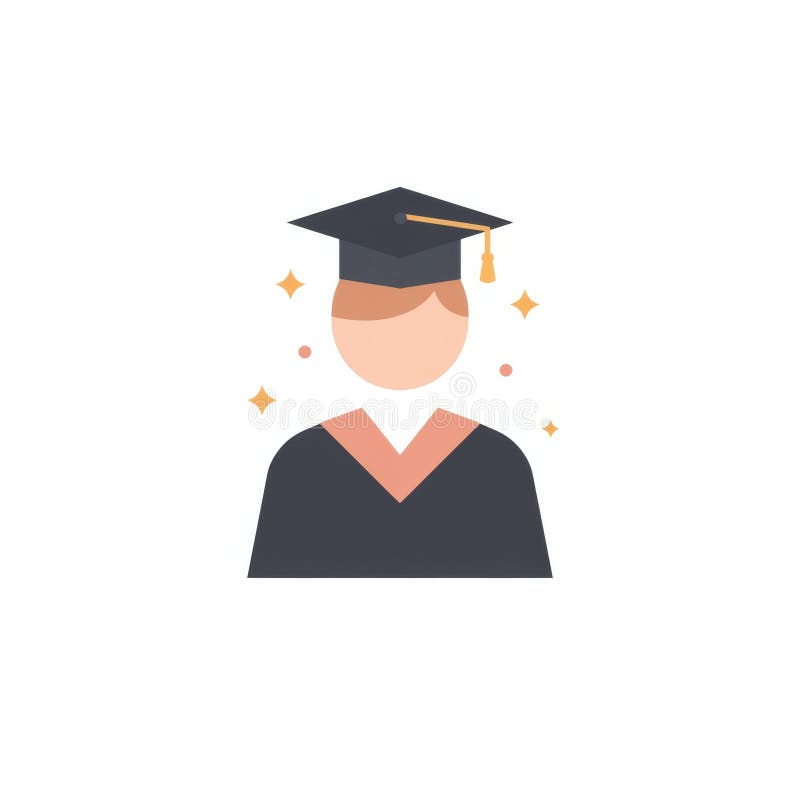 Graduate in Dark Blue Gown and Cap Sparkles Around on Plain White ...