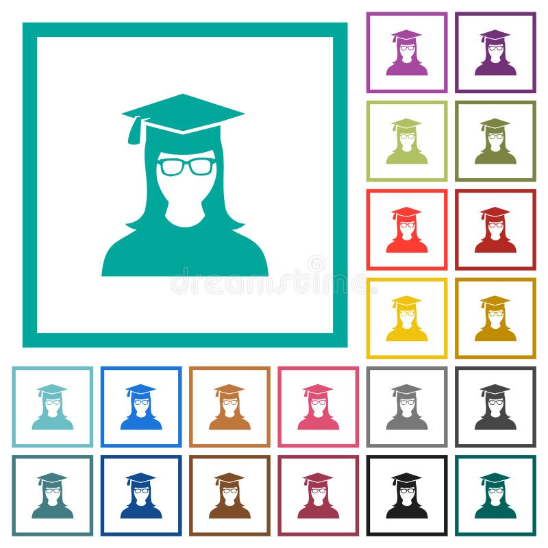 Graduate Female Avatar Flat Color Icons with Quadrant Frames Stock ...