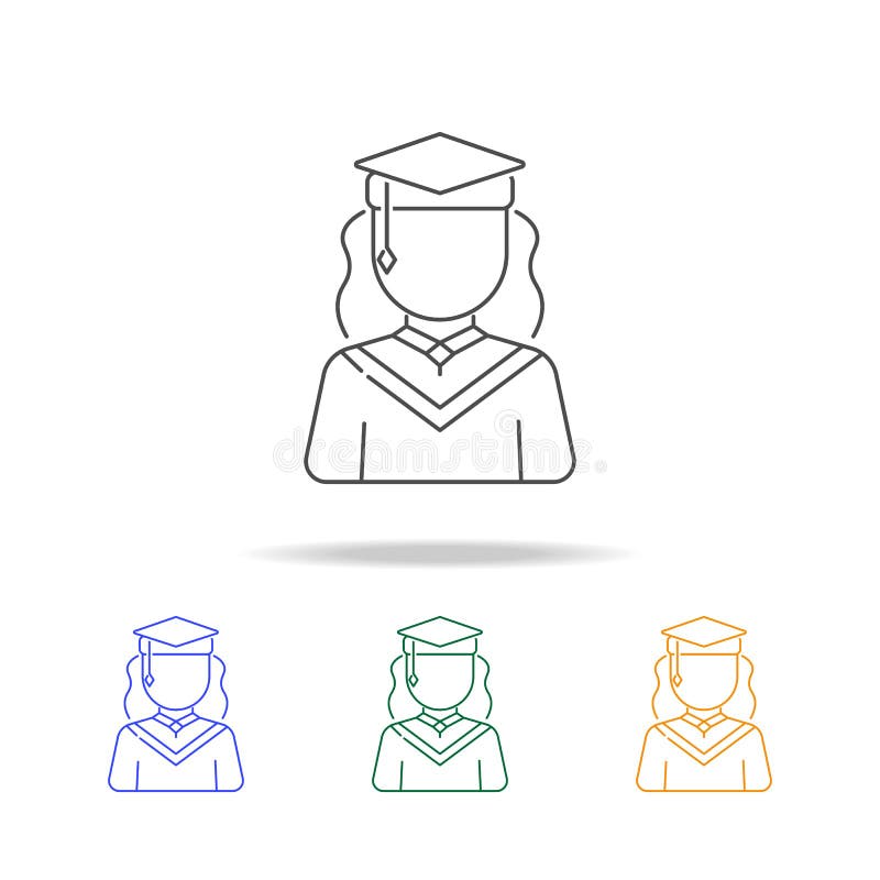 Graduate Female Avatars Multicoloured Icons. Element of Profession ...
