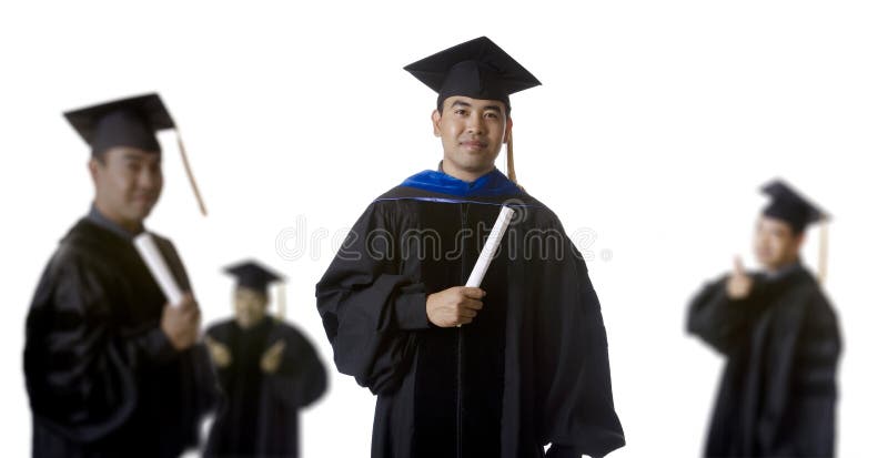 Graduate in Front of Blurry Graduates Stock Image - Image of male ...