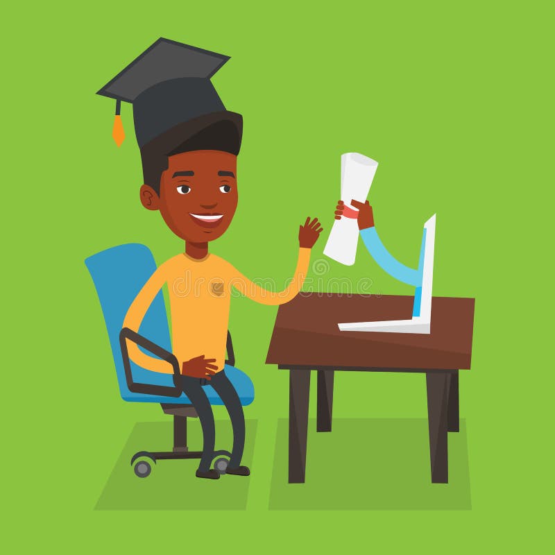 Graduate Getting Diploma from the Computer. Stock Vector - Illustration ...