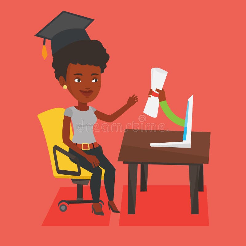 Graduate Getting Diploma from the Computer. Stock Vector - Illustration ...