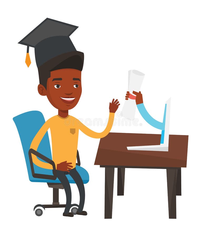 Graduate Getting Diploma from the Computer. Stock Vector - Illustration ...