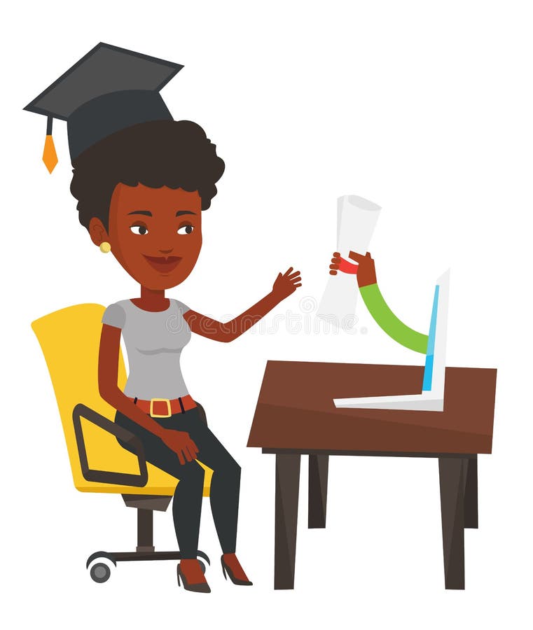 Graduate Getting Diploma from the Computer. Stock Vector - Illustration ...