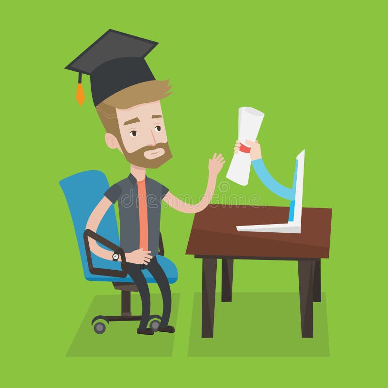 Graduate Getting Diploma from the Computer. Stock Vector - Illustration ...