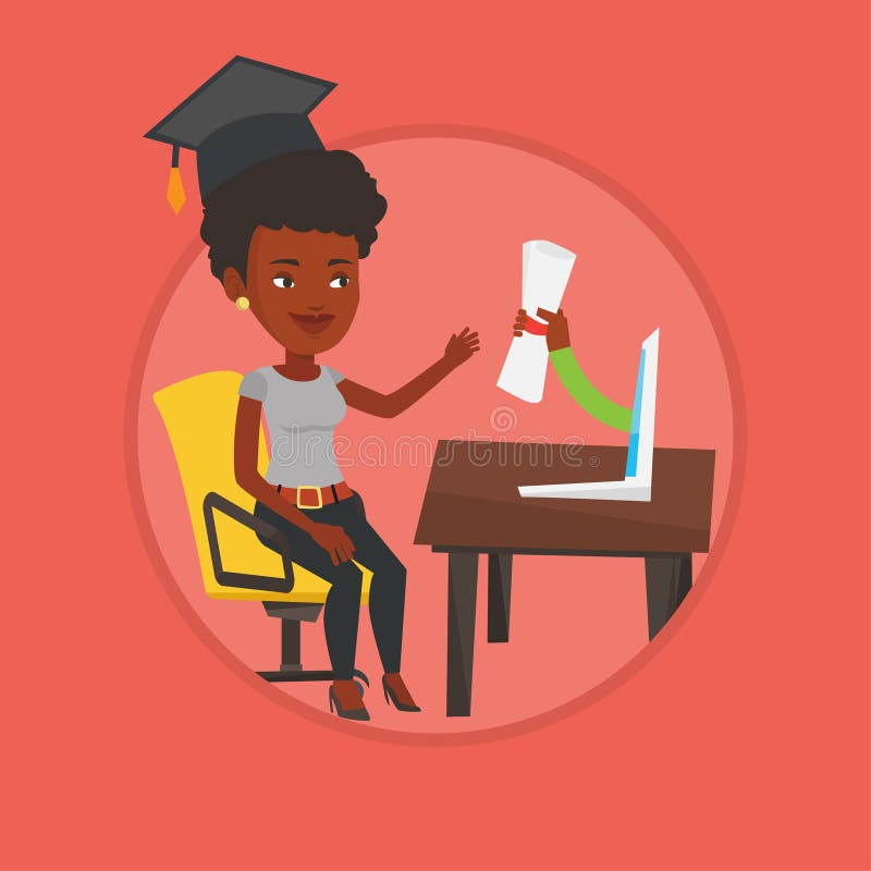 Graduate Getting Diploma from the Computer. Stock Vector - Illustration ...