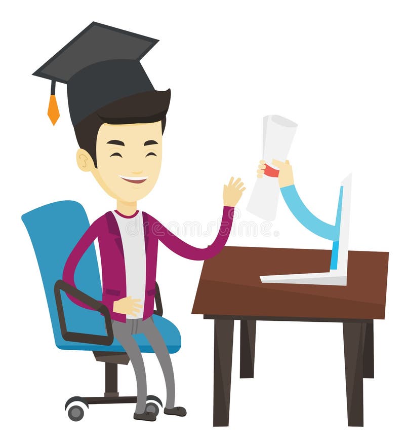 Graduate Getting Diploma from the Computer. Stock Vector - Illustration ...