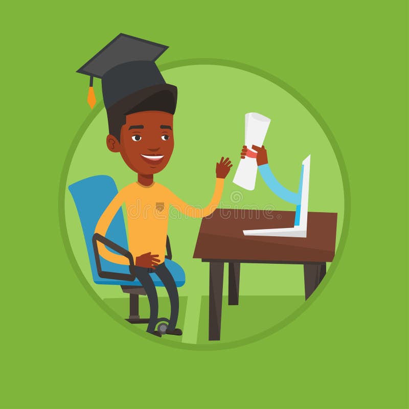Graduate Getting Diploma from the Computer. Stock Vector - Illustration ...