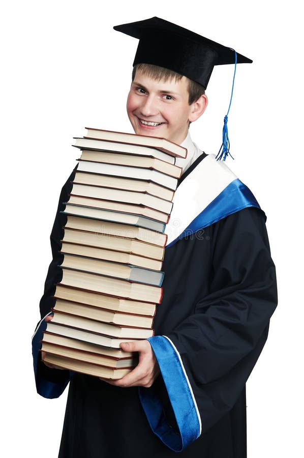 Graduate in Gown with Books Stock Photo - Image of high, isolated: 14641028