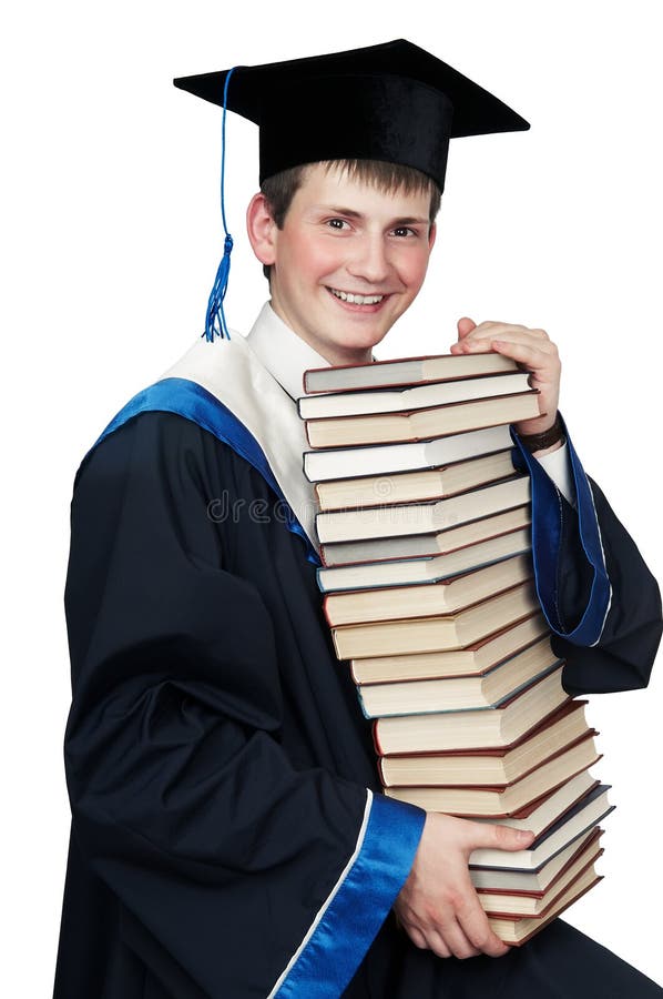 Graduate in Gown with Books Stock Photo - Image of finish, caucasian ...