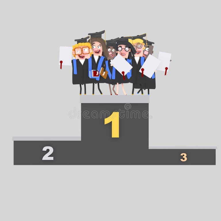 Graduate group on podium stock illustration. Illustration of graduate ...