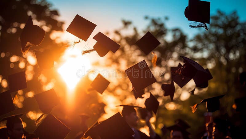 Graduates Celebrating by Throwing Caps in the Air Stock Illustration ...