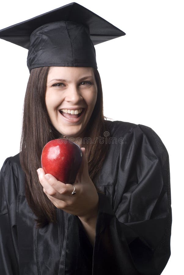 Graduate holding apple stock image. Image of black, gown - 14934855