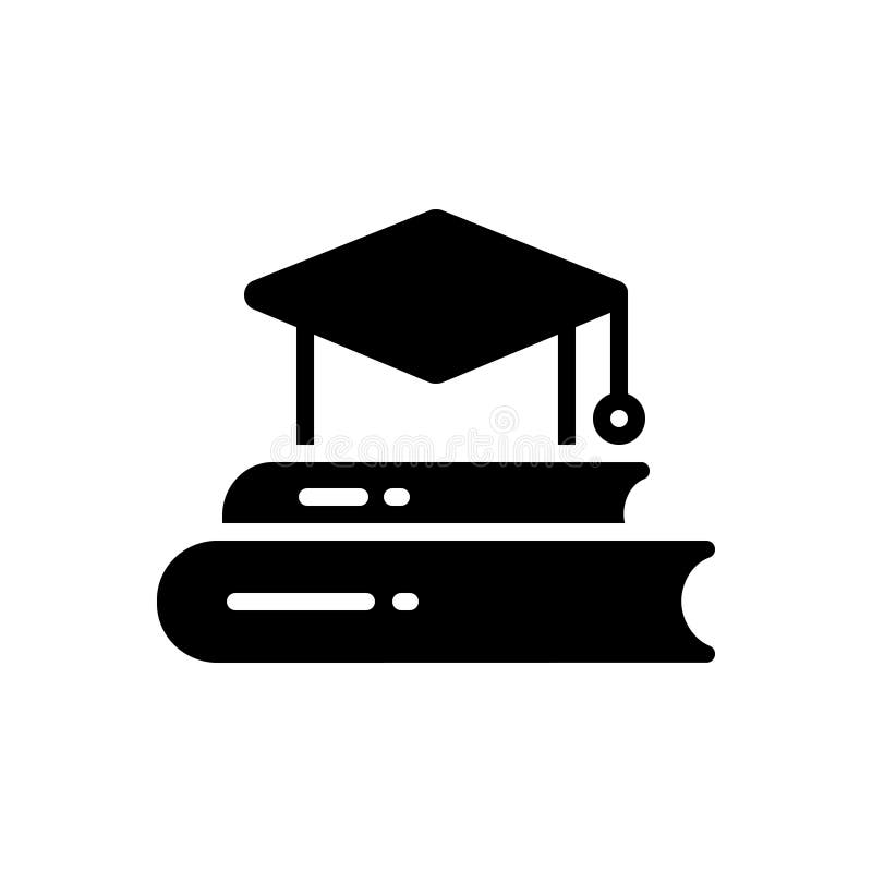 Black Solid Icon for Graduate, Book and Cap Stock Vector - Illustration ...