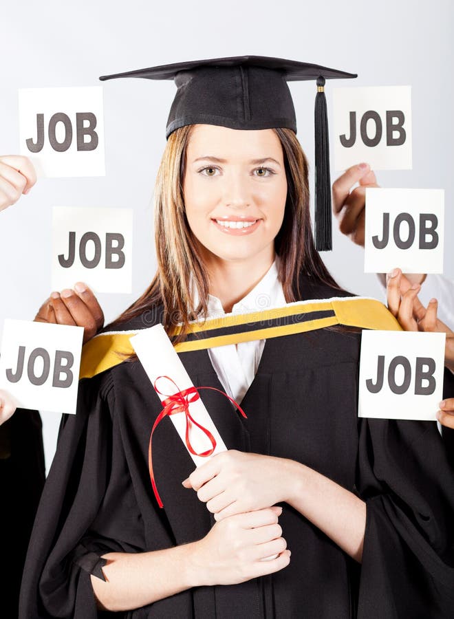 Graduate with job offers stock photo. Image of girl, robe - 24021744