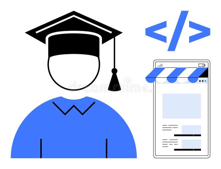 Graduate Learning Web Development with Code and Website Design Stock Vector - Illustration of ...
