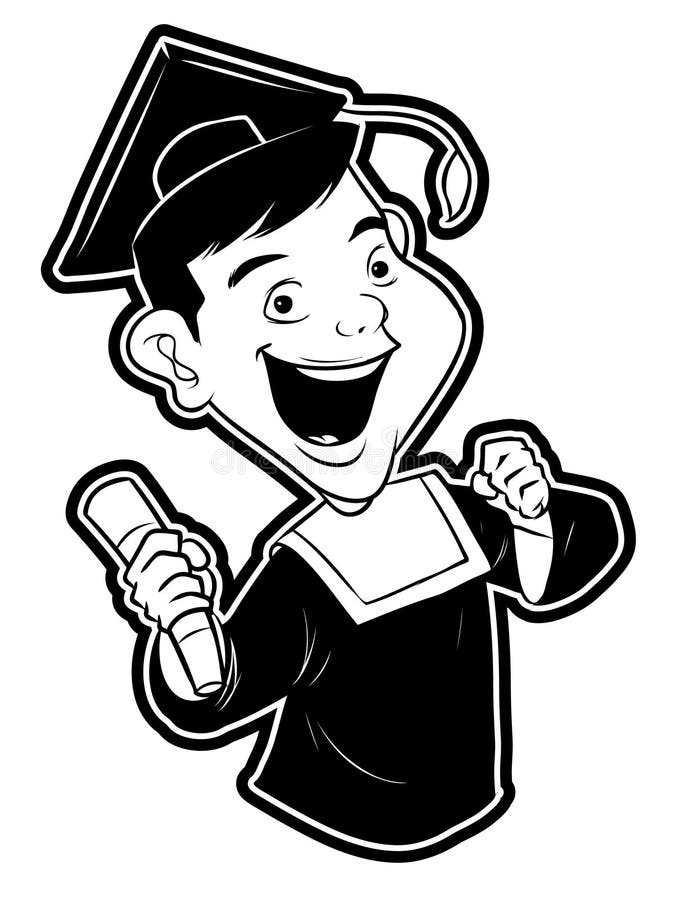 Graduate Man Black and White Illustration Design Stock Vector ...