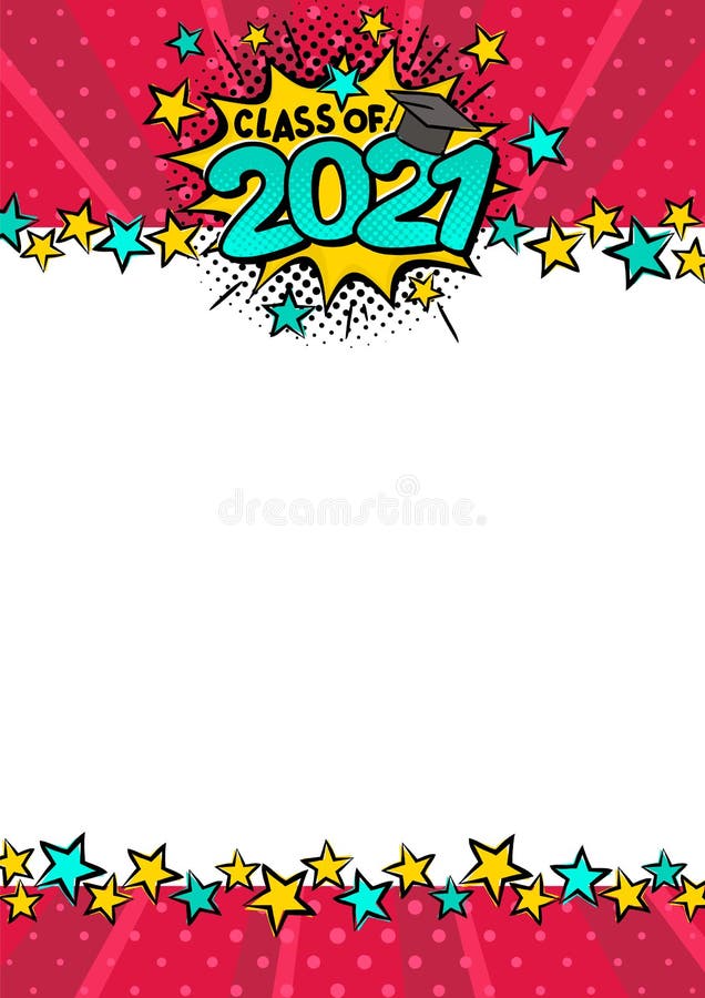 Graduate Pop Art Bright Comic Frame for Class of 2021 Stock Vector ...