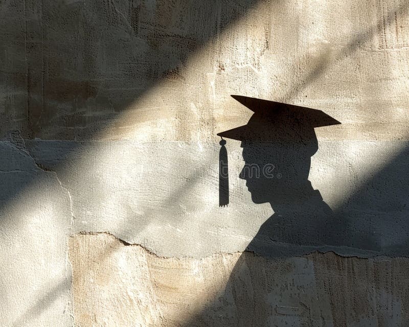 Graduation Cap Shadow Cast on Wall Stock Illustration - Illustration of ...