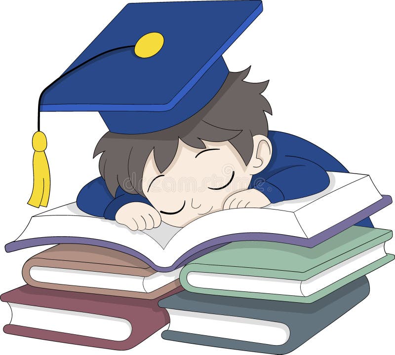 Graduate Sleeping on Stack of Books Representing Study Overload and ...