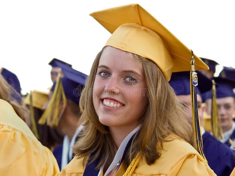 Graduate Smiling in Cap and Gown Stock Photo - Image of graduation ...
