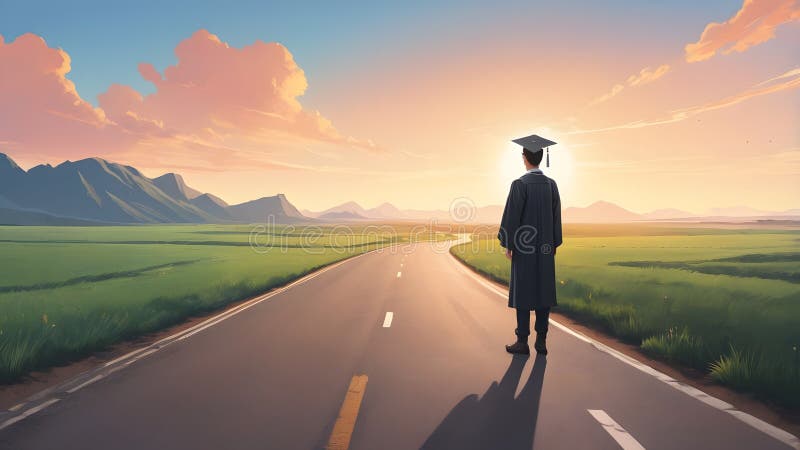 Graduate Standing at the Beginning of a Journey into the Future, Young ...